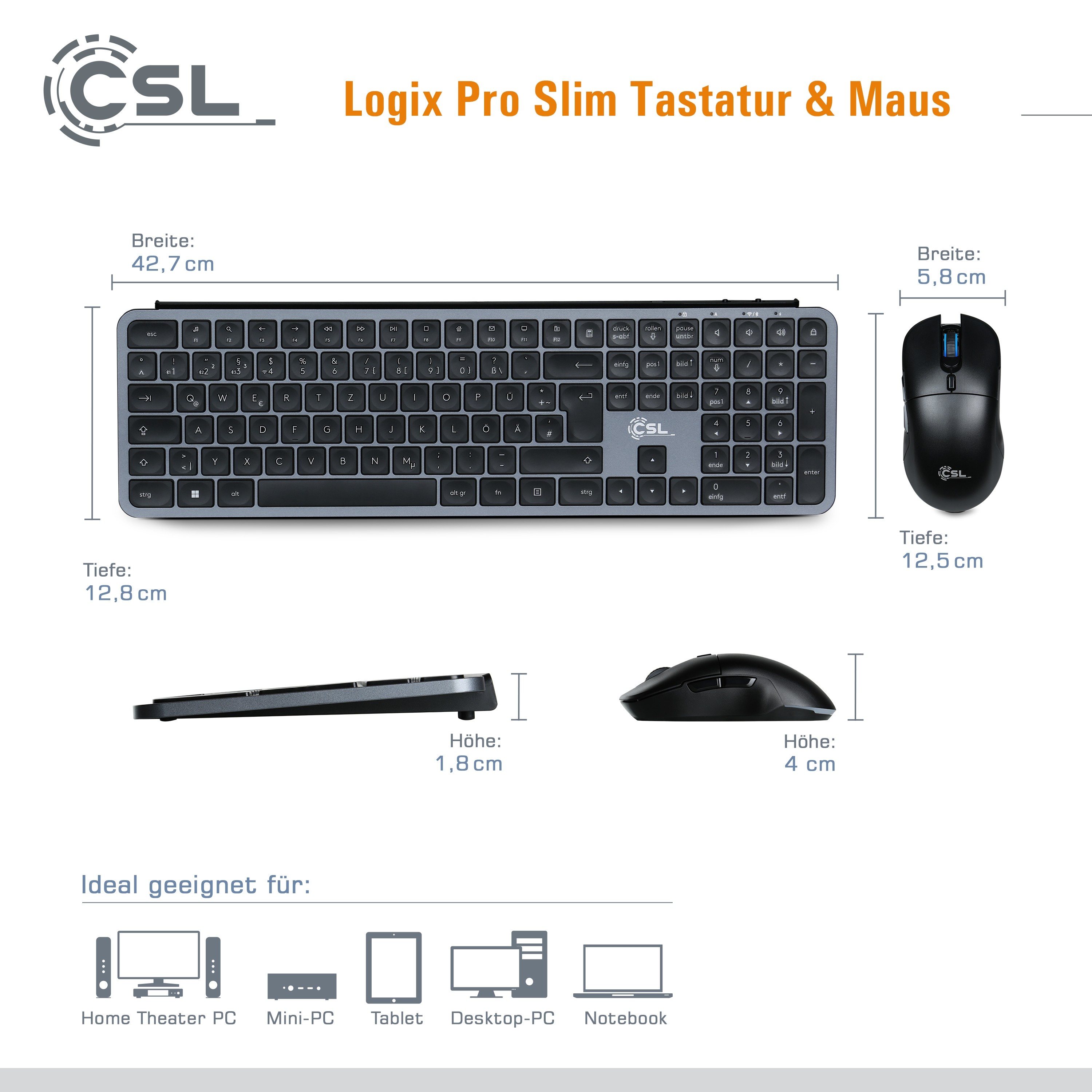 CSL Logix Pro wireless keyboard and mouse, black | CSL Computer