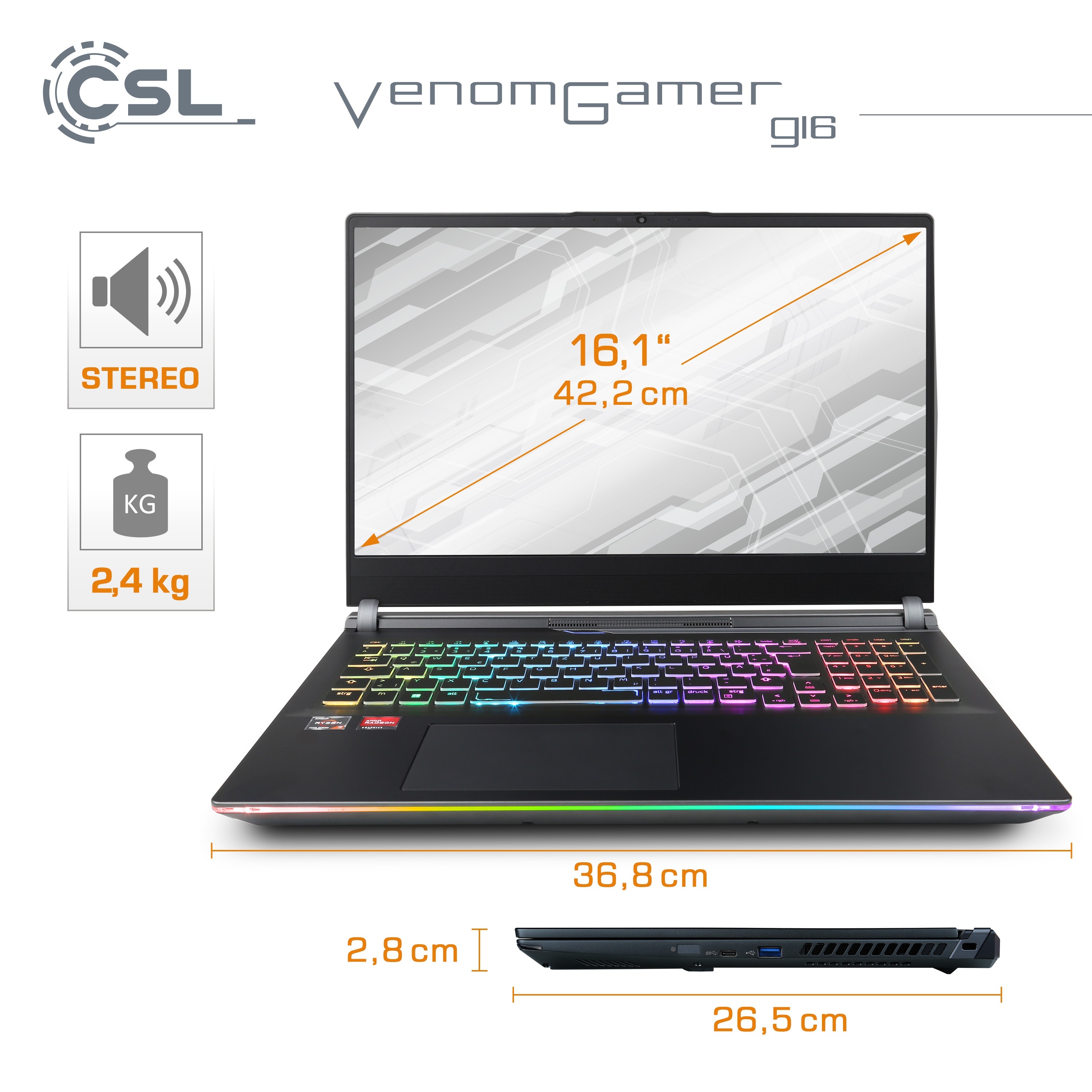 CSL Computer | Notebook Notebook CSL VenomGamer G16 / 64GB / 4000GB / Windows 11 Home