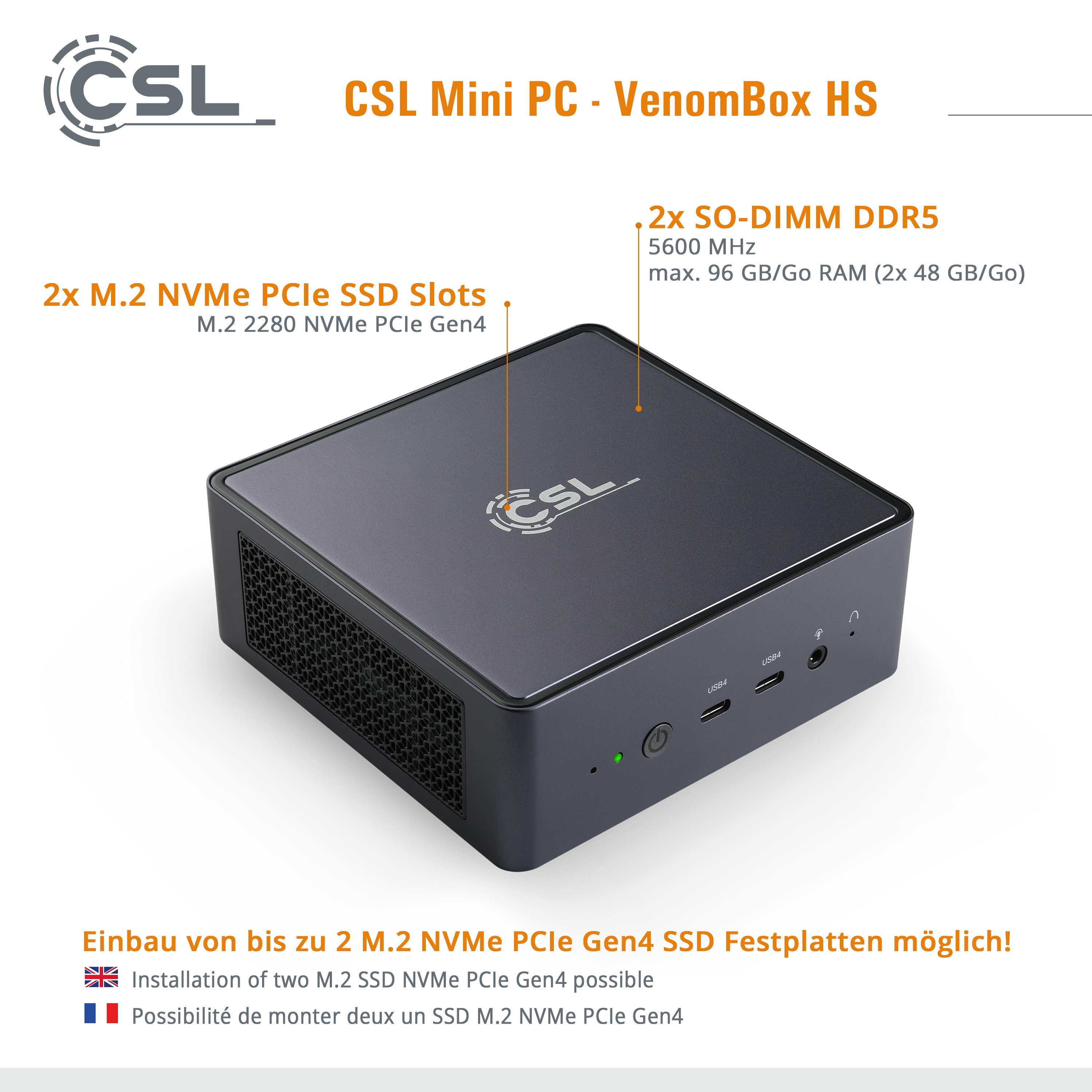 Mini PC - CSL VenomBox 8845HS / 96GB / 4000 GB M.2 SSD | CSL Computer