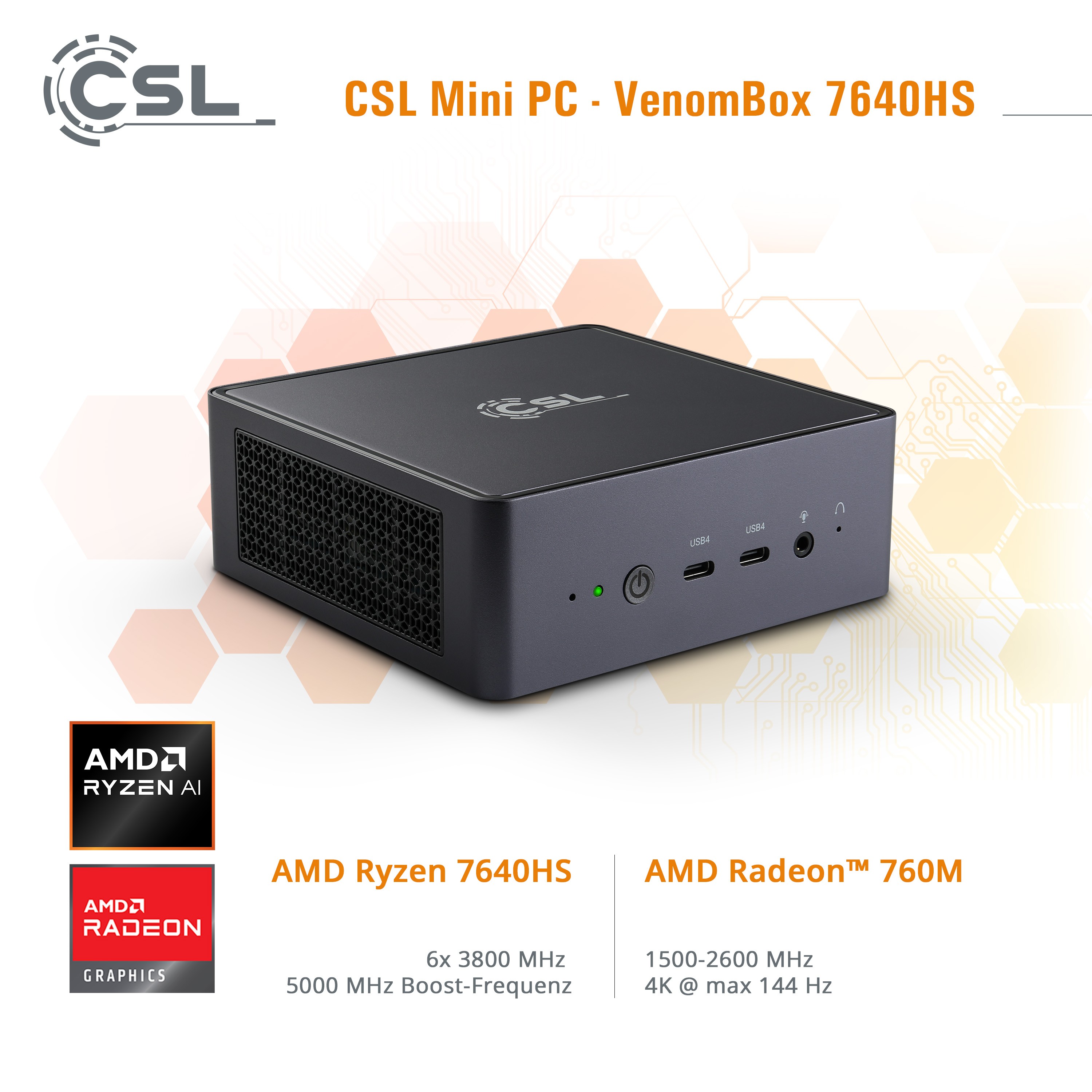 Mini PC - CSL VenomBox 7640HS / Windows 11 Pro / 64GB / 1000 GB M.2 SSD ...