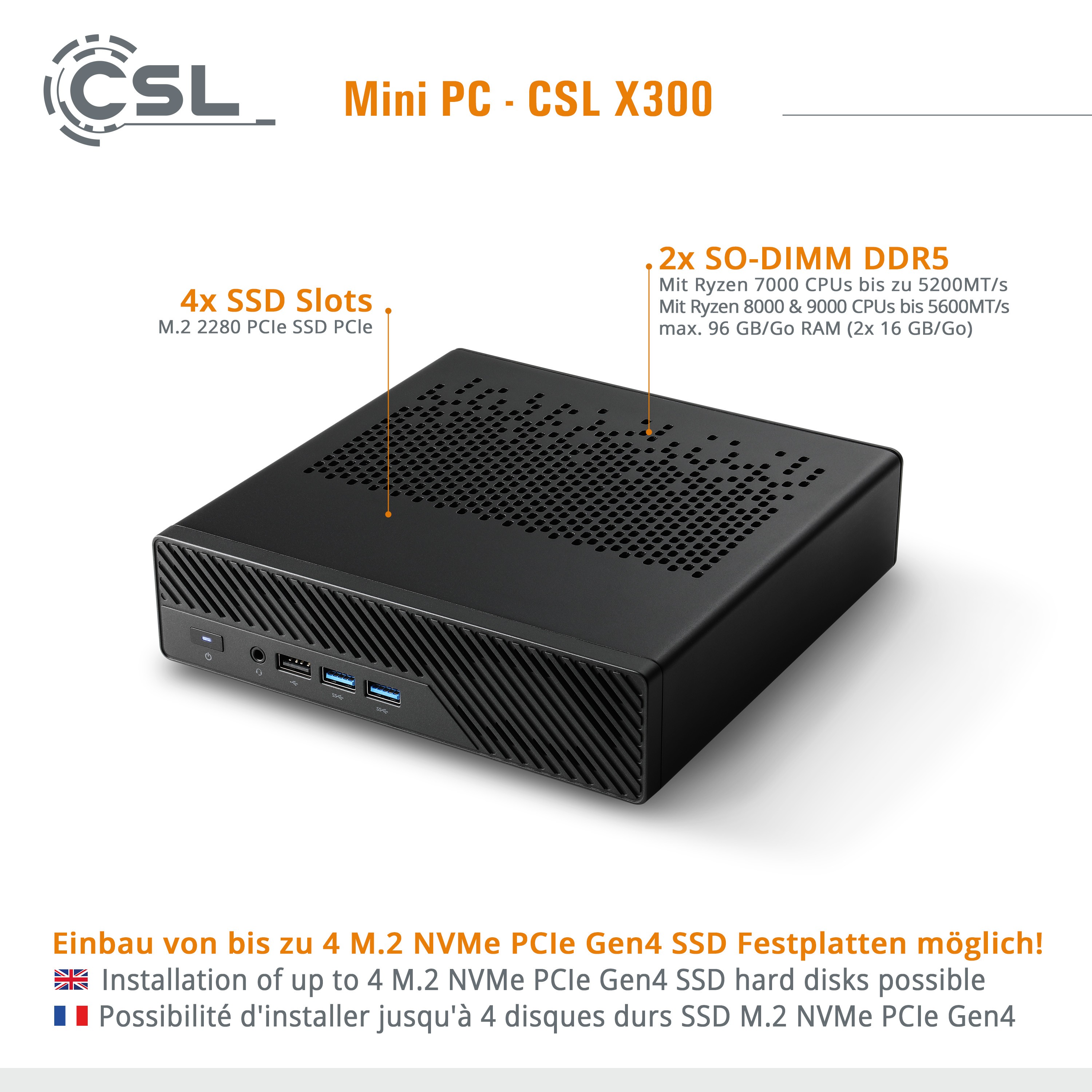 Mini PC - CSL X600 / 9700X / Windows 11 Home / 1000GB+64GB | CSL Computer