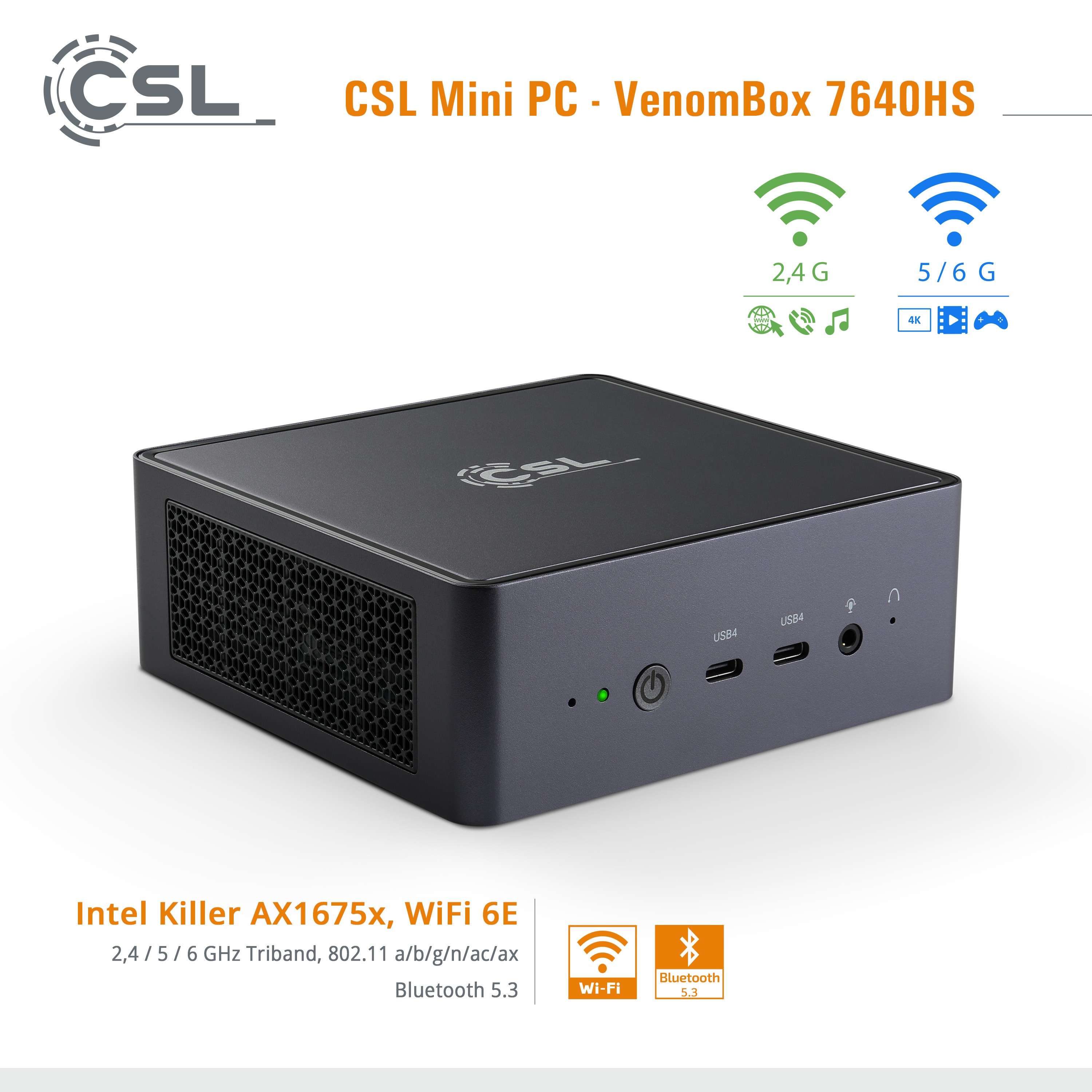Mini PC - CSL VenomBox 7640HS / Windows 11 Pro / 64GB / 1000 GB M.2 SSD ...