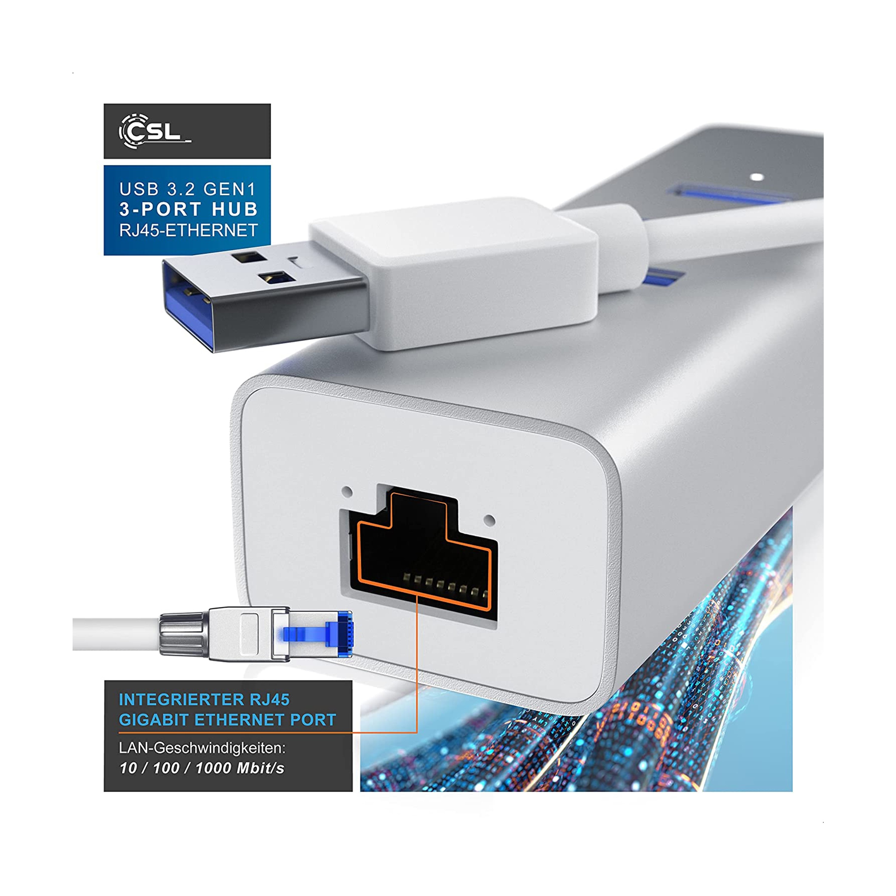 CSL Computer | USB 3.1 Hub, 3 Ports, 10/100/1000 MBit/s LAN