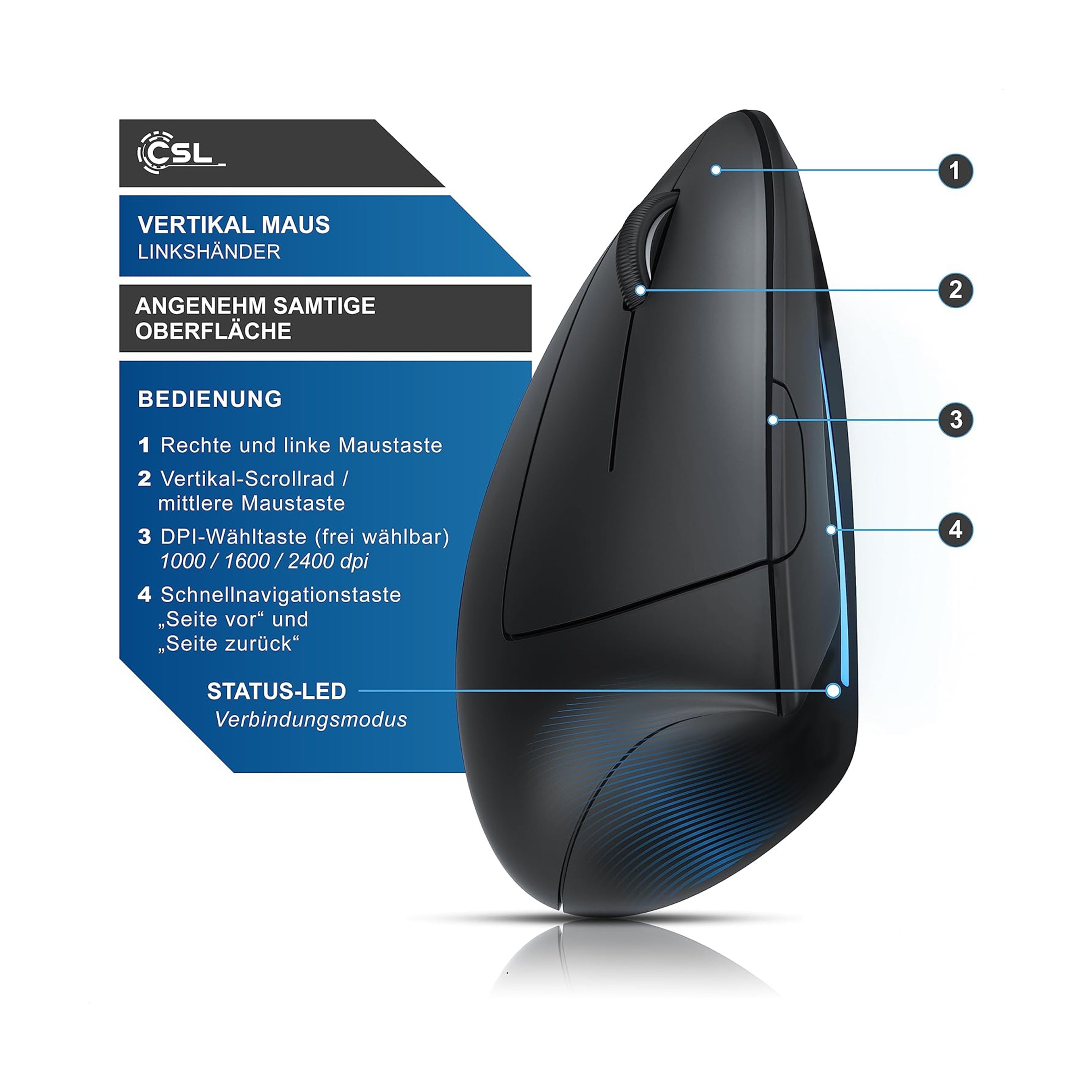 CSL vertical mouse L, wireless | CSL Computer