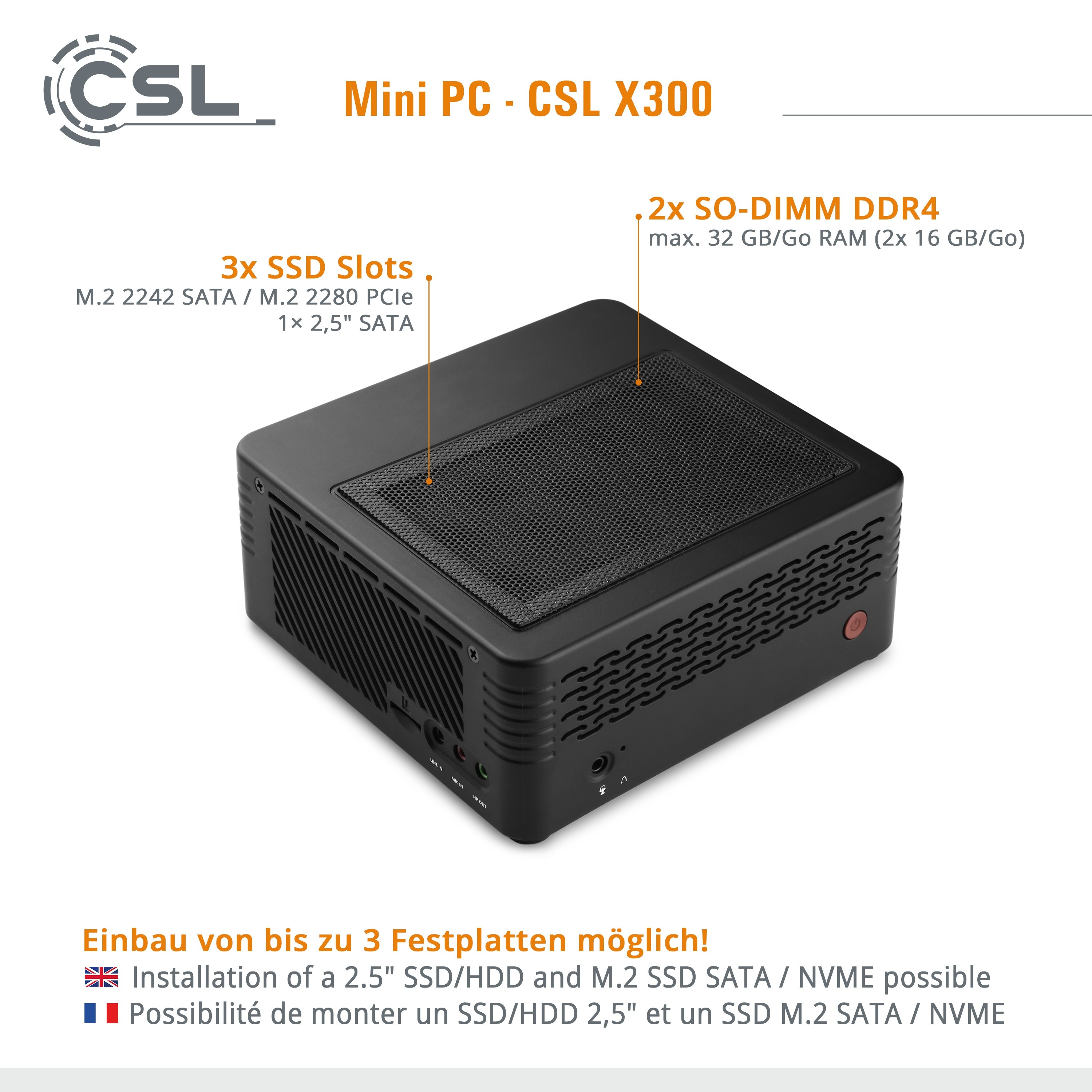 Mini PC - CSL X300 / 5600G / Windows 11 Home / 4000GB+64GB | CSL Computer