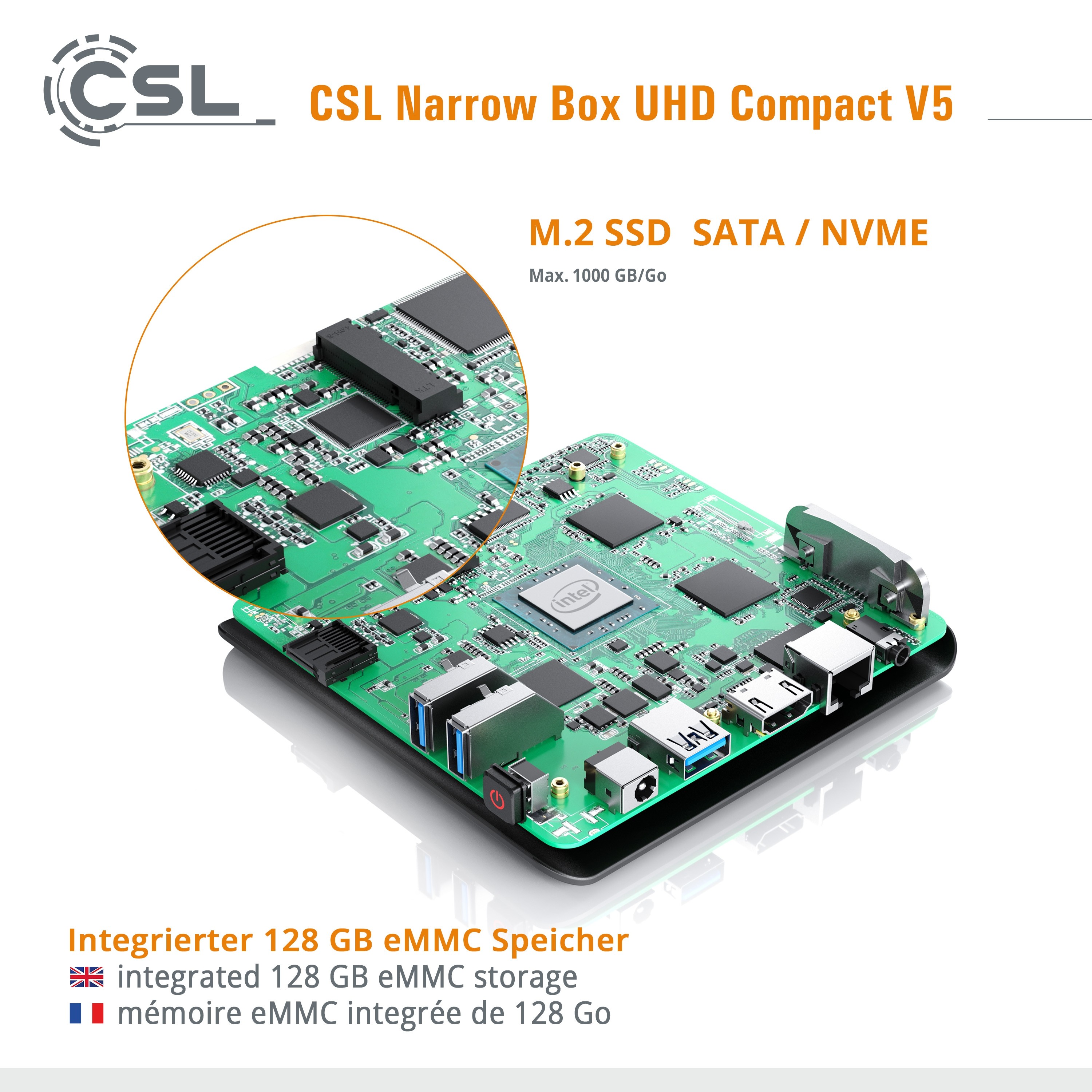 Mini PC - CSL Narrow Box Ultra HD Compact v5 / 256GB M.2 SSD / Windows 11 Home | CSL Computer