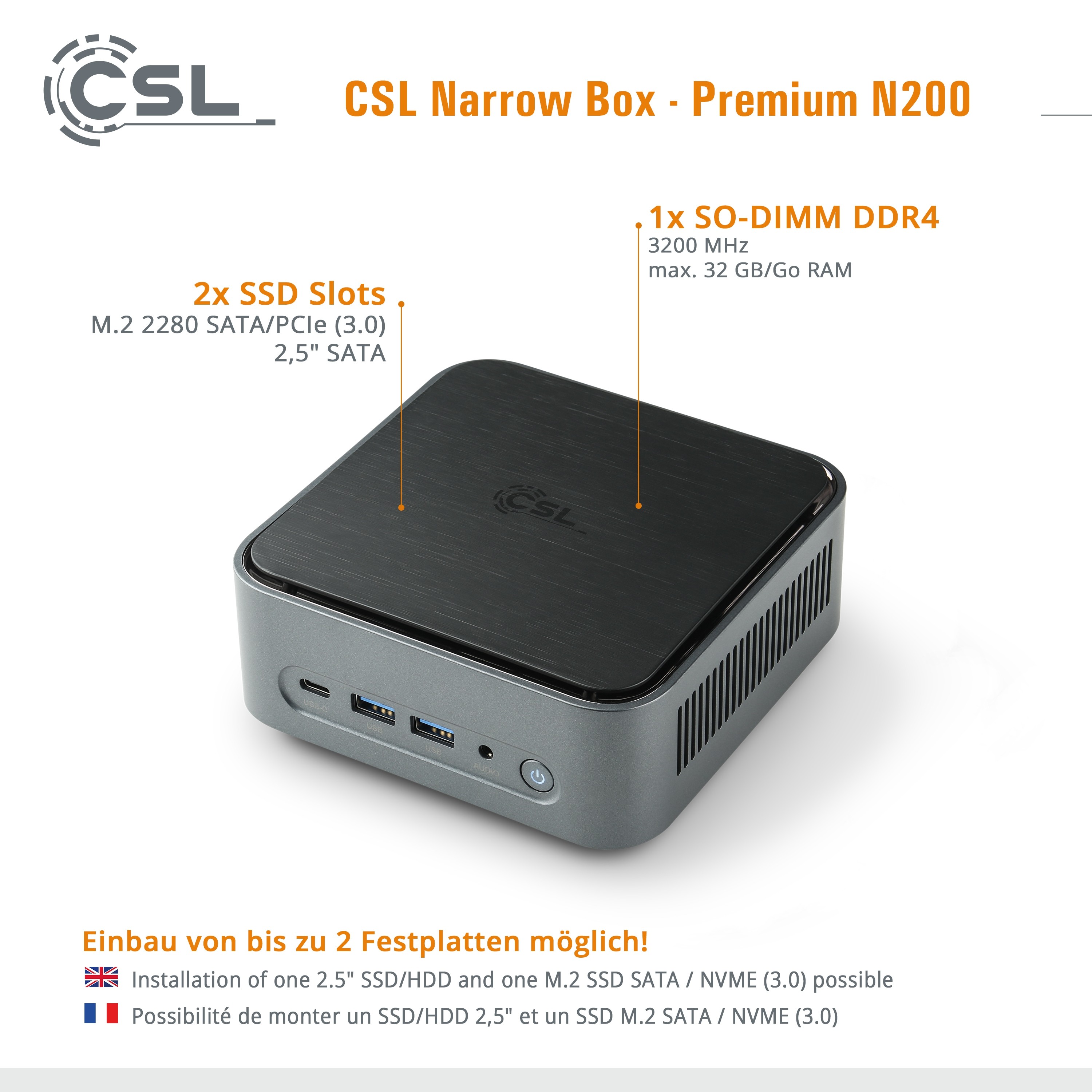 Mini PC - CSL Narrow Box Premium / Windows 11 Famille / 1000Go+16Go ...