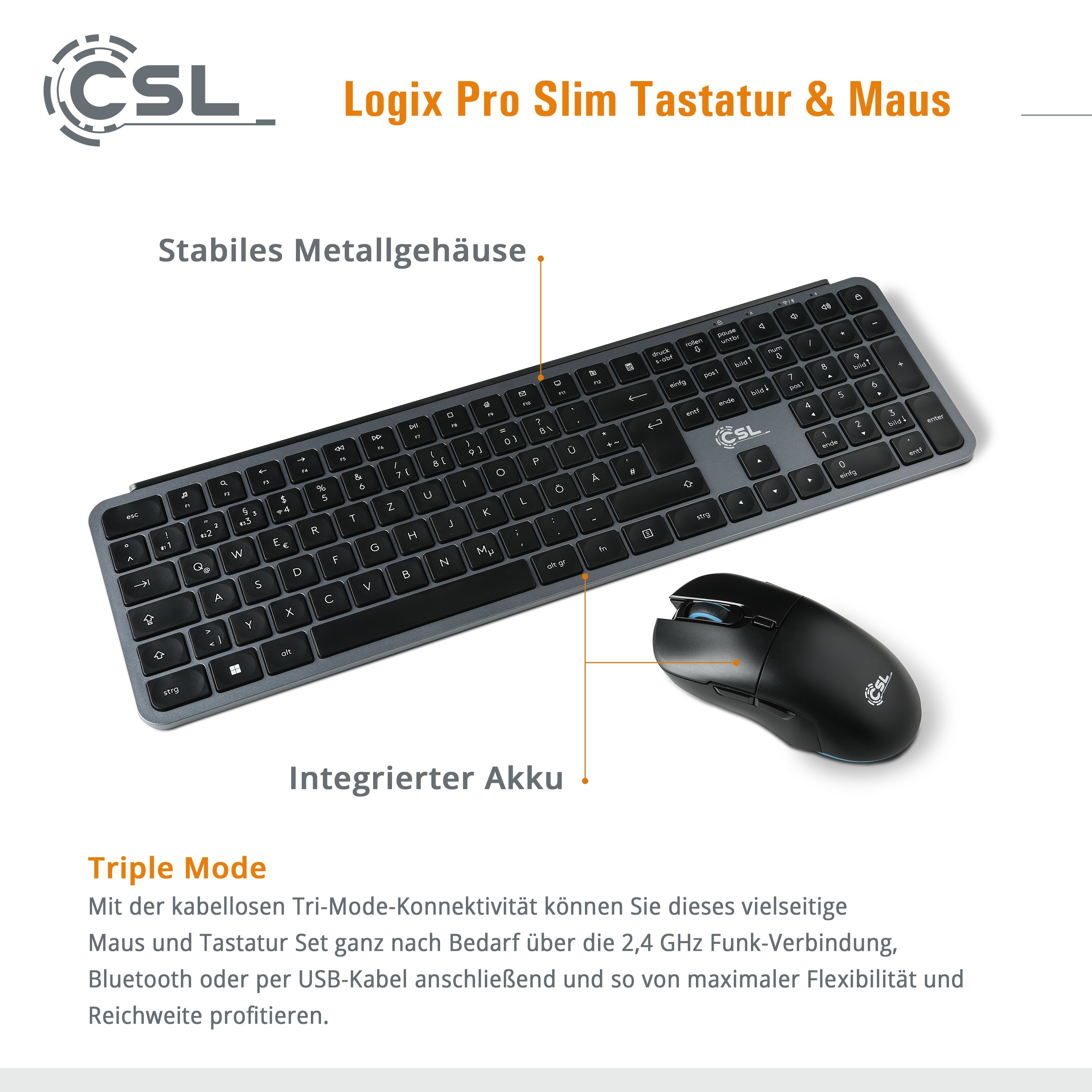 CSL Logix Pro wireless Tastatur und Maus, schwarz | CSL Computer