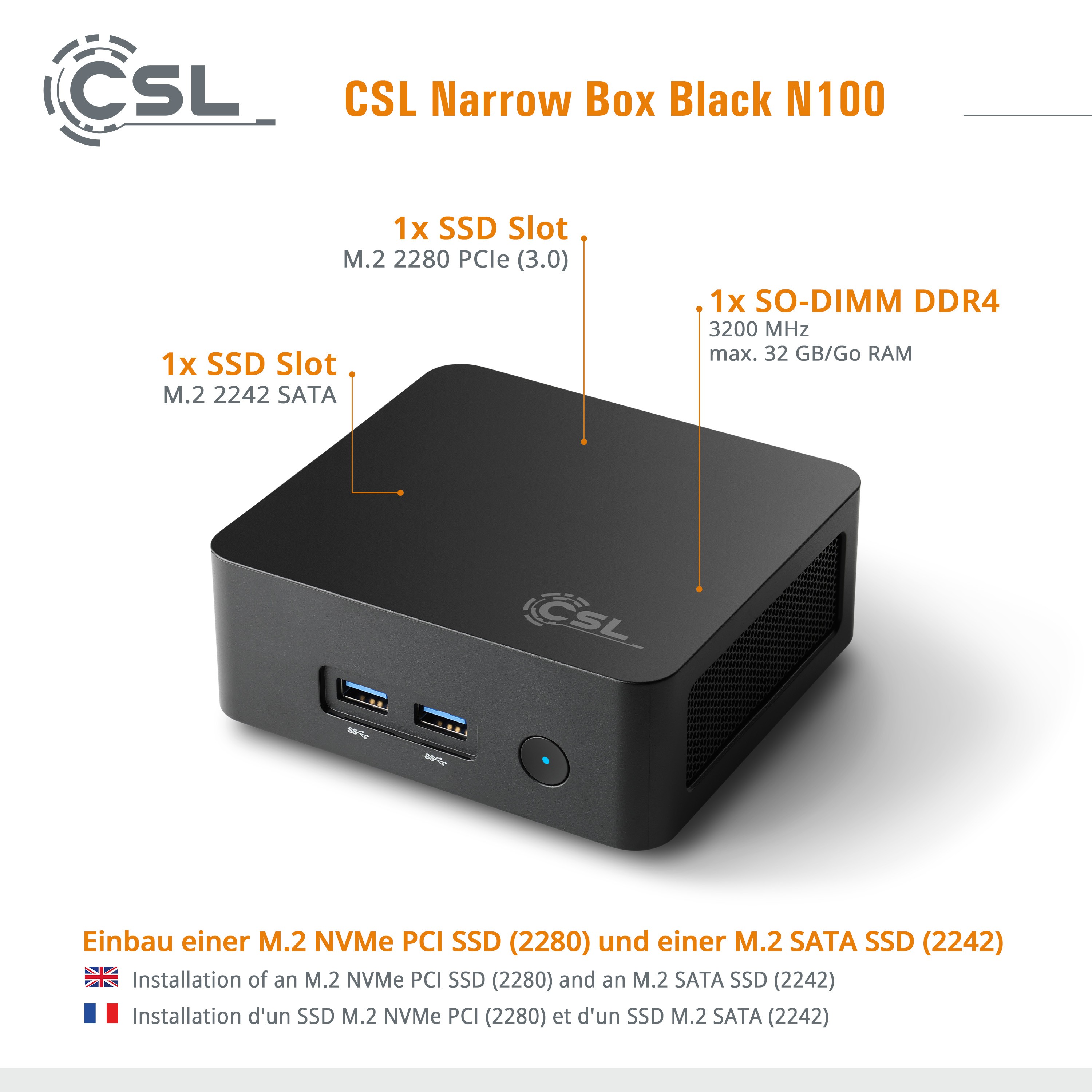 Mini PC - CSL Narrow Box Black / Windows 11 Pro / 500GB+16GB | CSL Computer