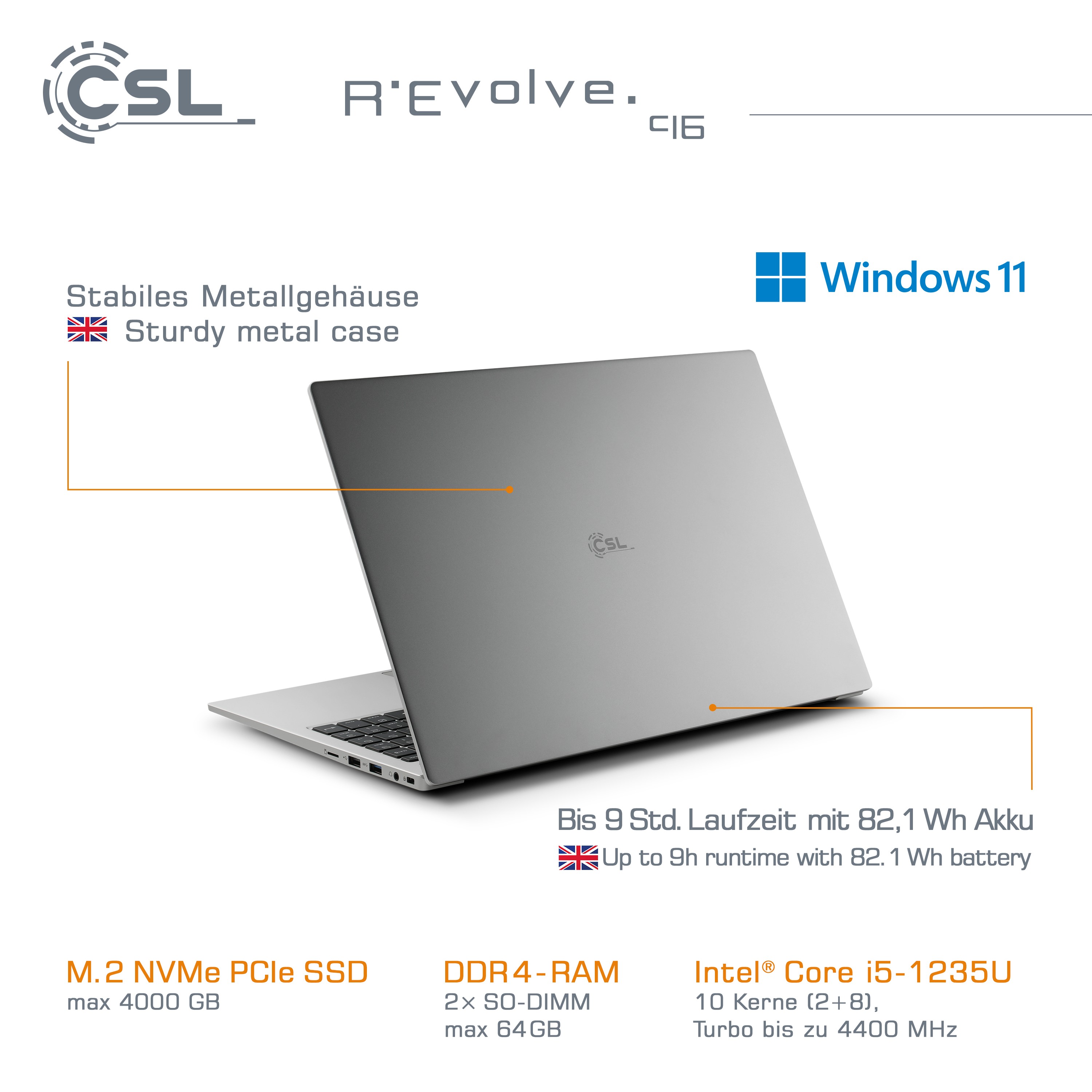 Notebook CSL R'Evolve C16 / Windows 11 Pro / 2000GB+64GB | CSL Computer