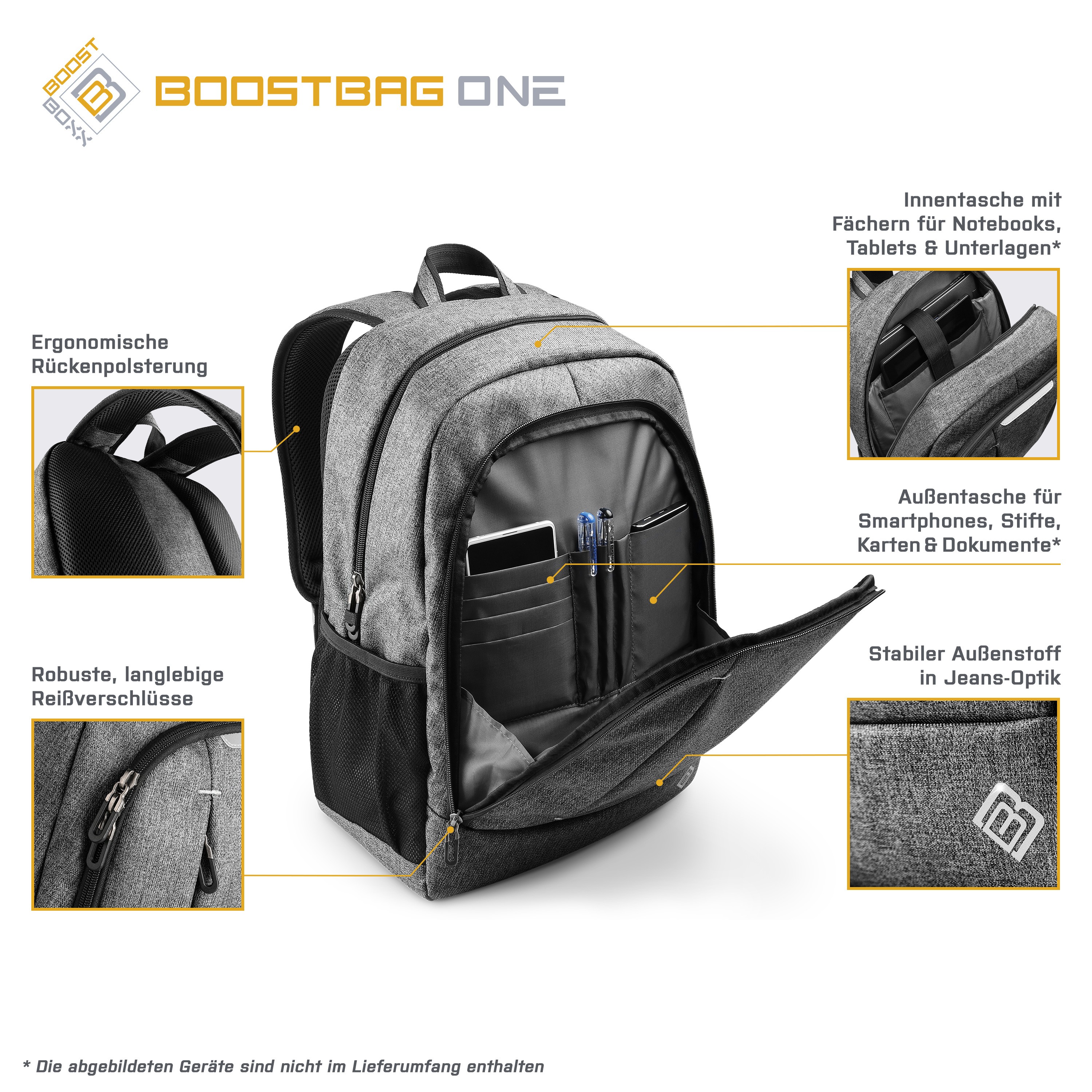 BoostBoxx BoostBag One grau - Notebook-Rucksack bis 15,6" | CSL Computer