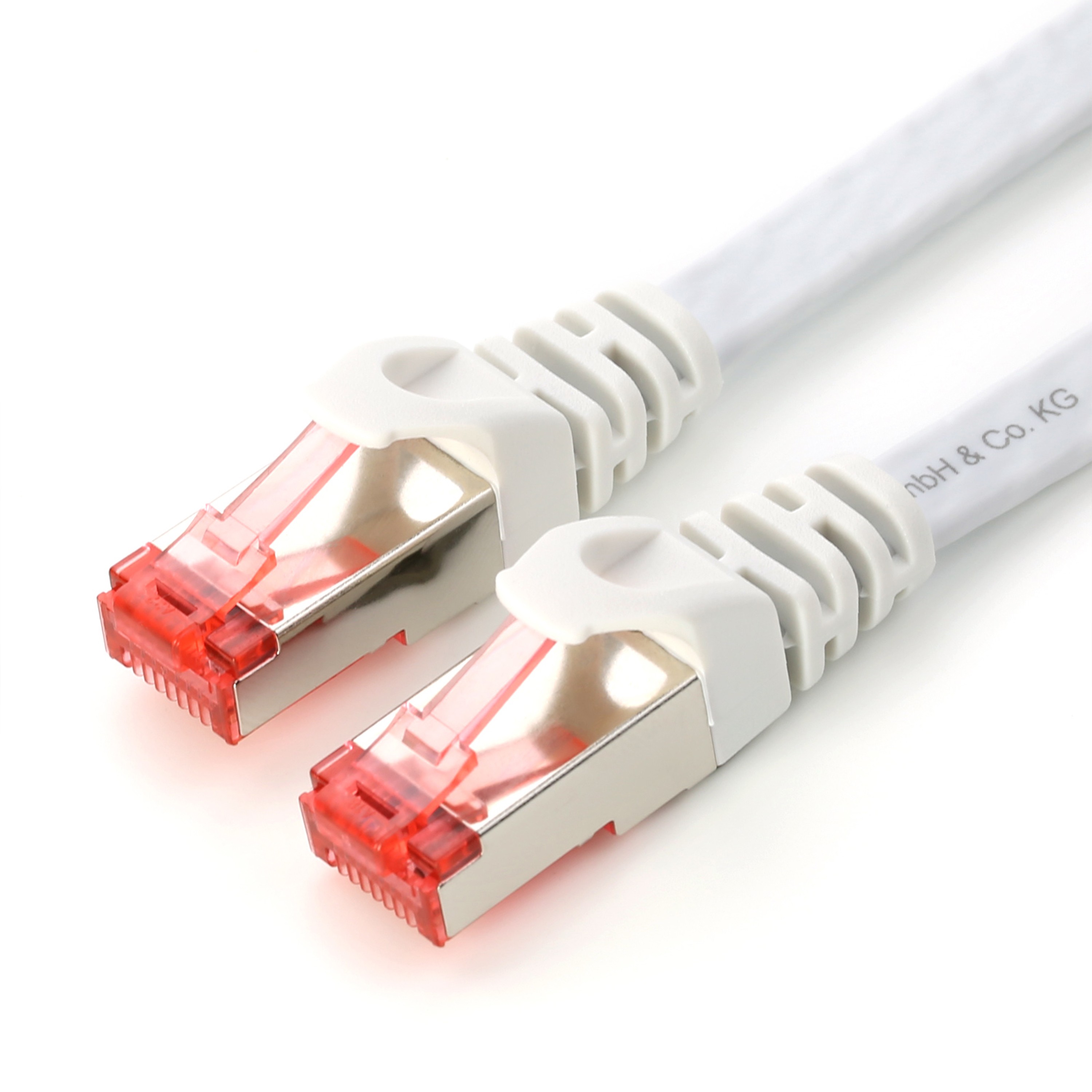 0,25m Flachband Patchkabel Cat7, weiß/rot | CSL Computer