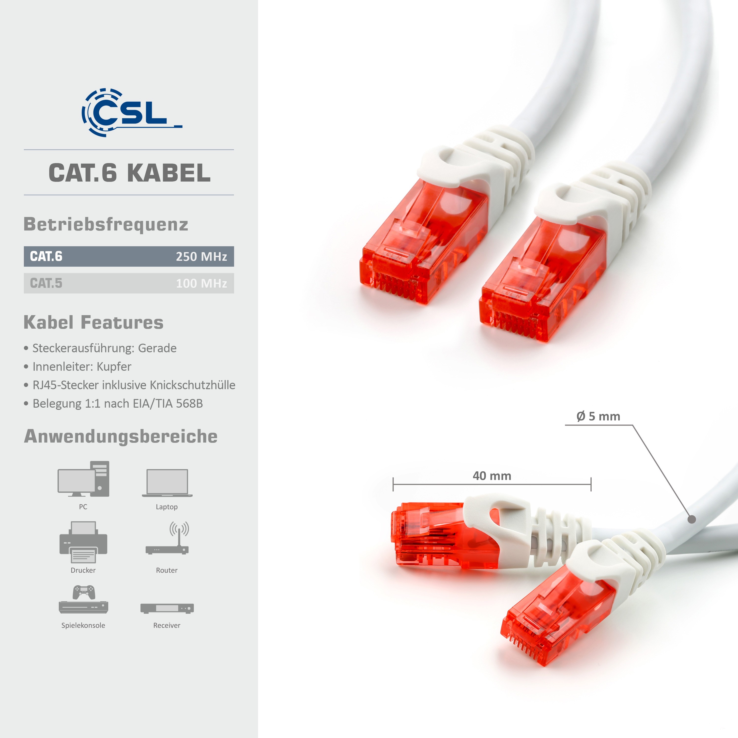 0,25m Patchkabel Cat6, weiß | CSL Computer