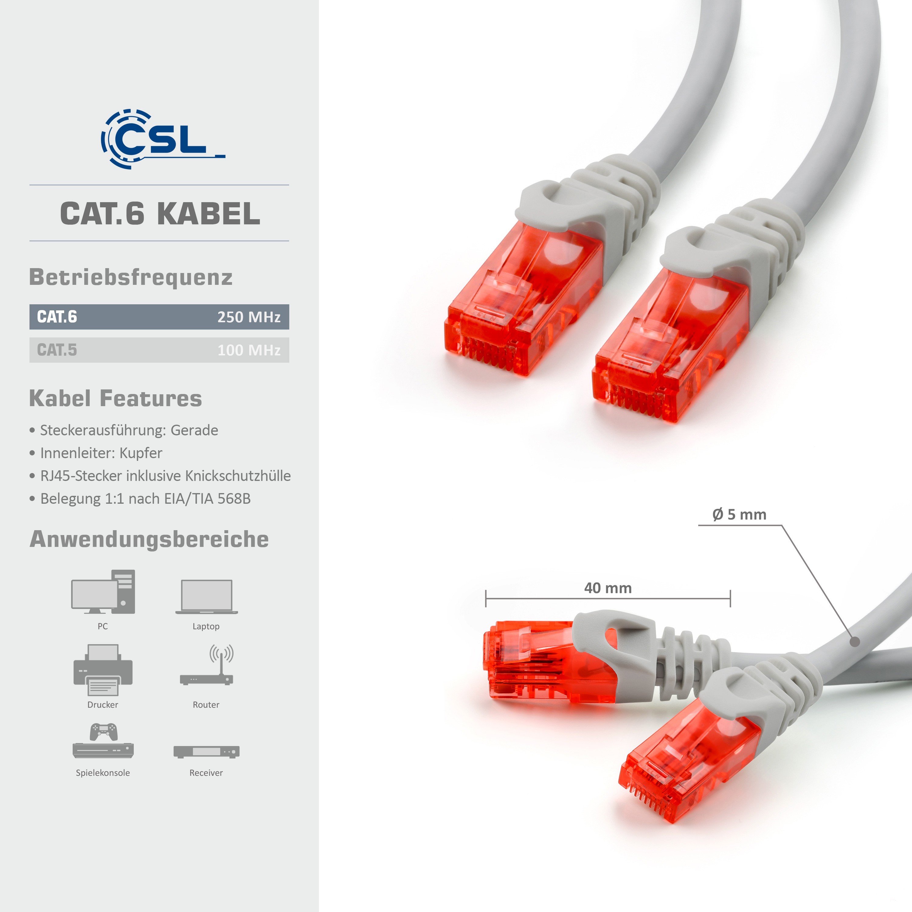 0,25m Patchkabel Cat6, grau | CSL Computer