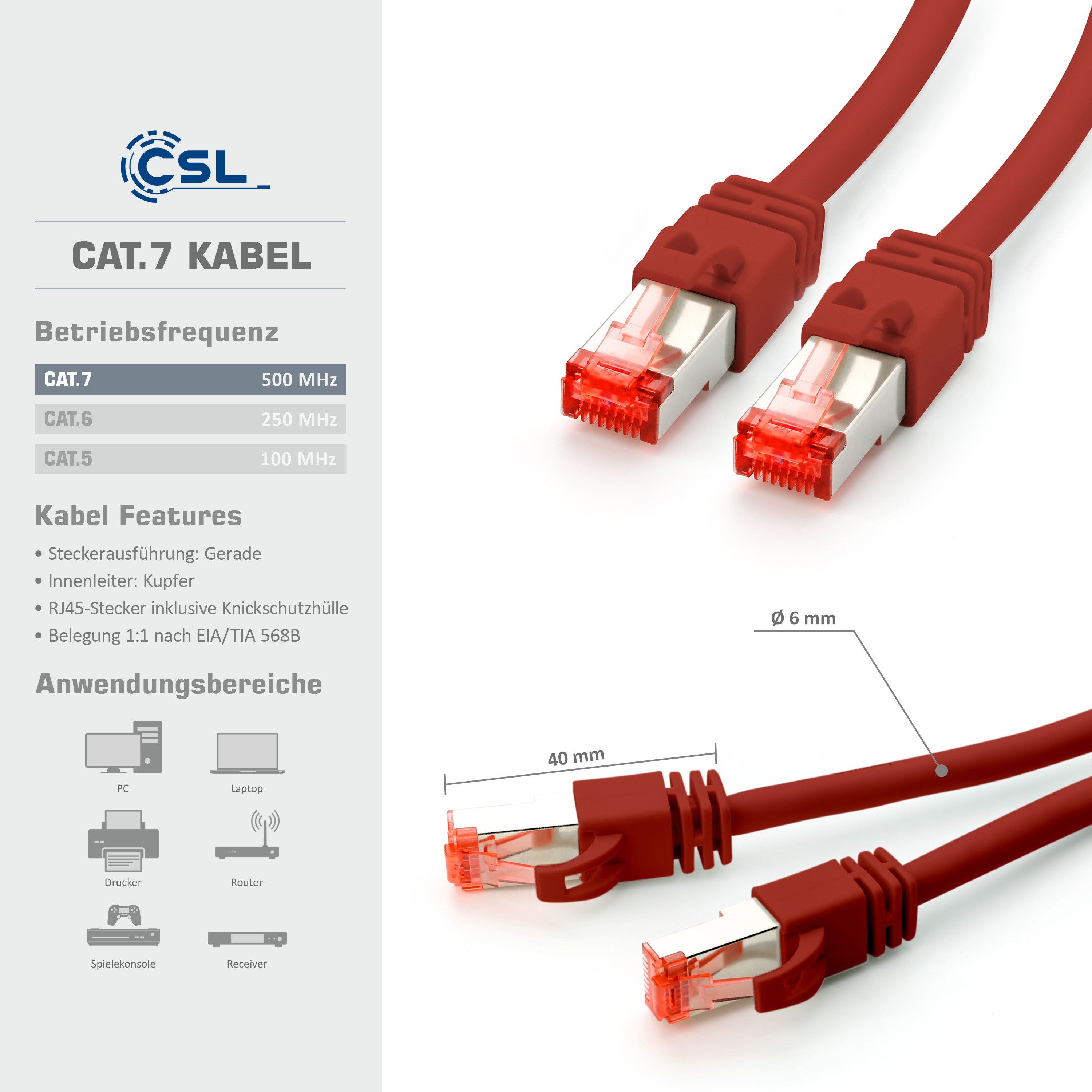 3m Patchkabel Cat7, rot | CSL Computer
