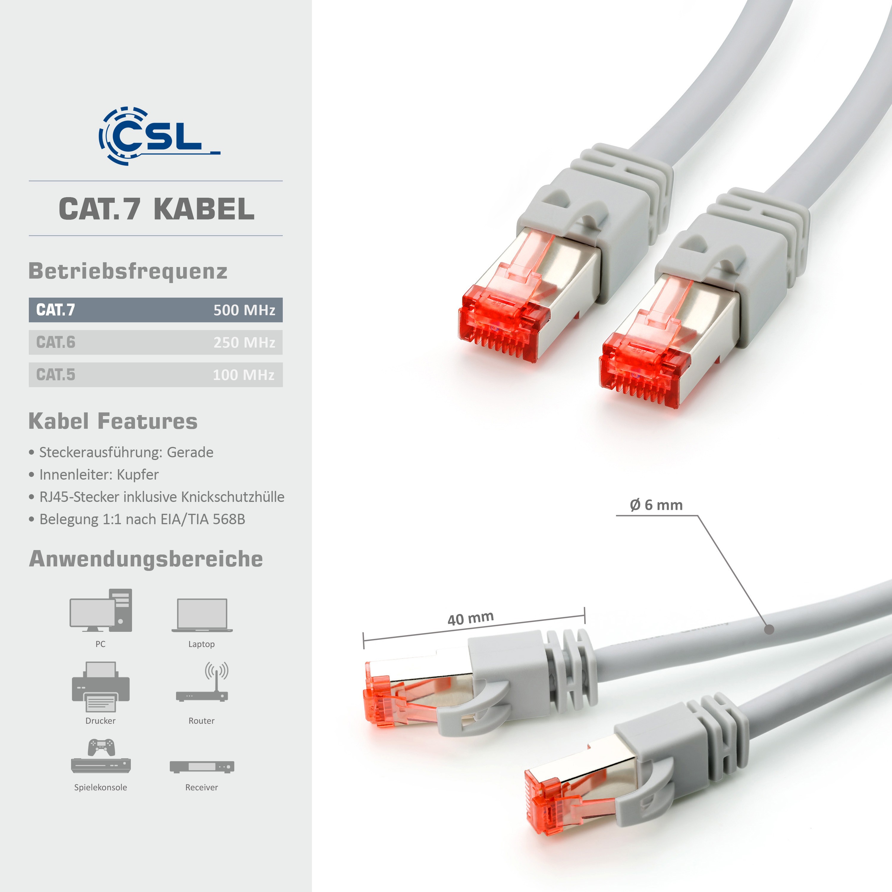 10m Patchkabel Cat7, grau | CSL Computer